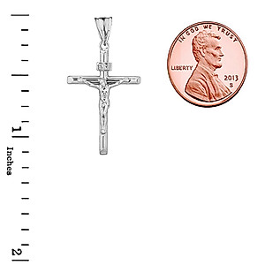 .925 Sterling Silver 1.17” INRI Crucifix Jesus Christ on the Holy Cross Pendant Necklace, 20" Rolo Chain