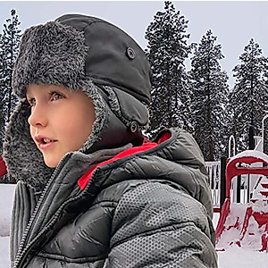 N'Ice Caps Kids Winter Trapper Hat Warm Large Ear Flaps (Black 1, 10-12 Years)