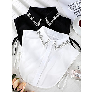 Bencailor 2 Pieces Rhinestone Fake Collar Detachable Dickey Collar for Women Half Shirt Collar Blouse False Collar for Women Girls Outfits, White and Black