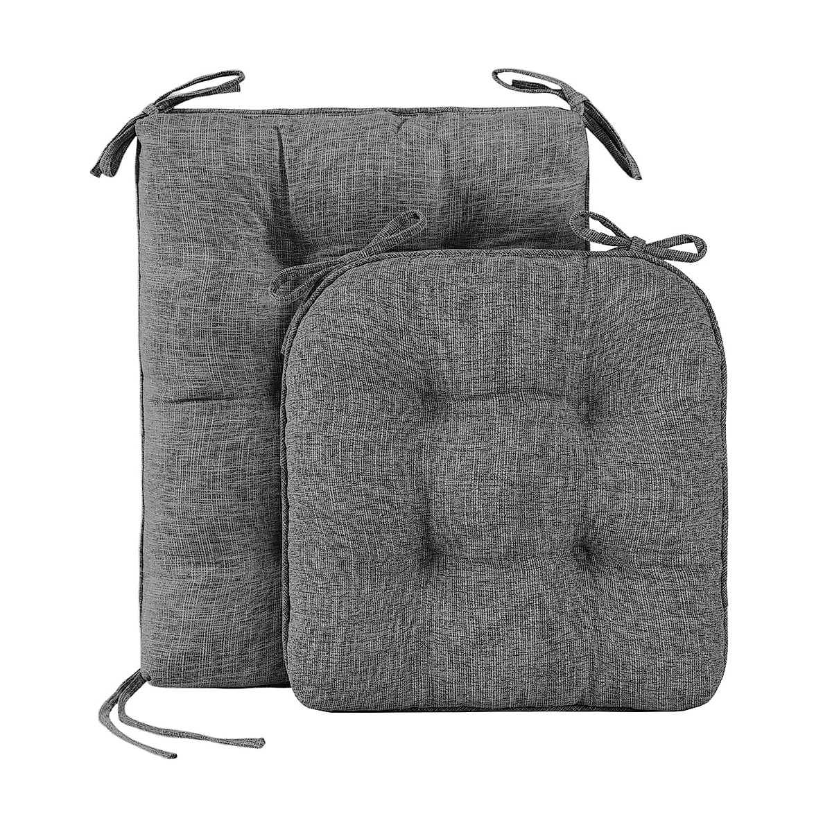 downluxe Indoor/Outdoor Rocking Chair Cushion Set, Tufted Comfortable Cushions for Rocking Chairs with Ties and Non-Slip Backing, Seat 17" x 17" x 3"/Back 21" x 17" x 3", Dark Grey, 2 Piece Set