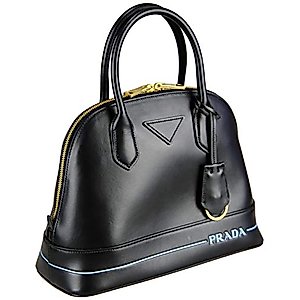 Prada City Calf Dome Blue Stripe Black Satchel 1BA200