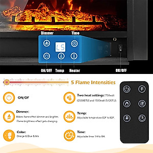 Homedex 28.5" Electric Fireplace Insert Recessed Mounted with 3 Color Flames, 750/1500W Fireplace Electric with Remote Control and Timer, Standing Fireplace Heater