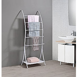 Pilaster Design Contemporary Twilio Freestanding 5 Tier Bathroom Towel Rack with Storage Shelf, White Metal