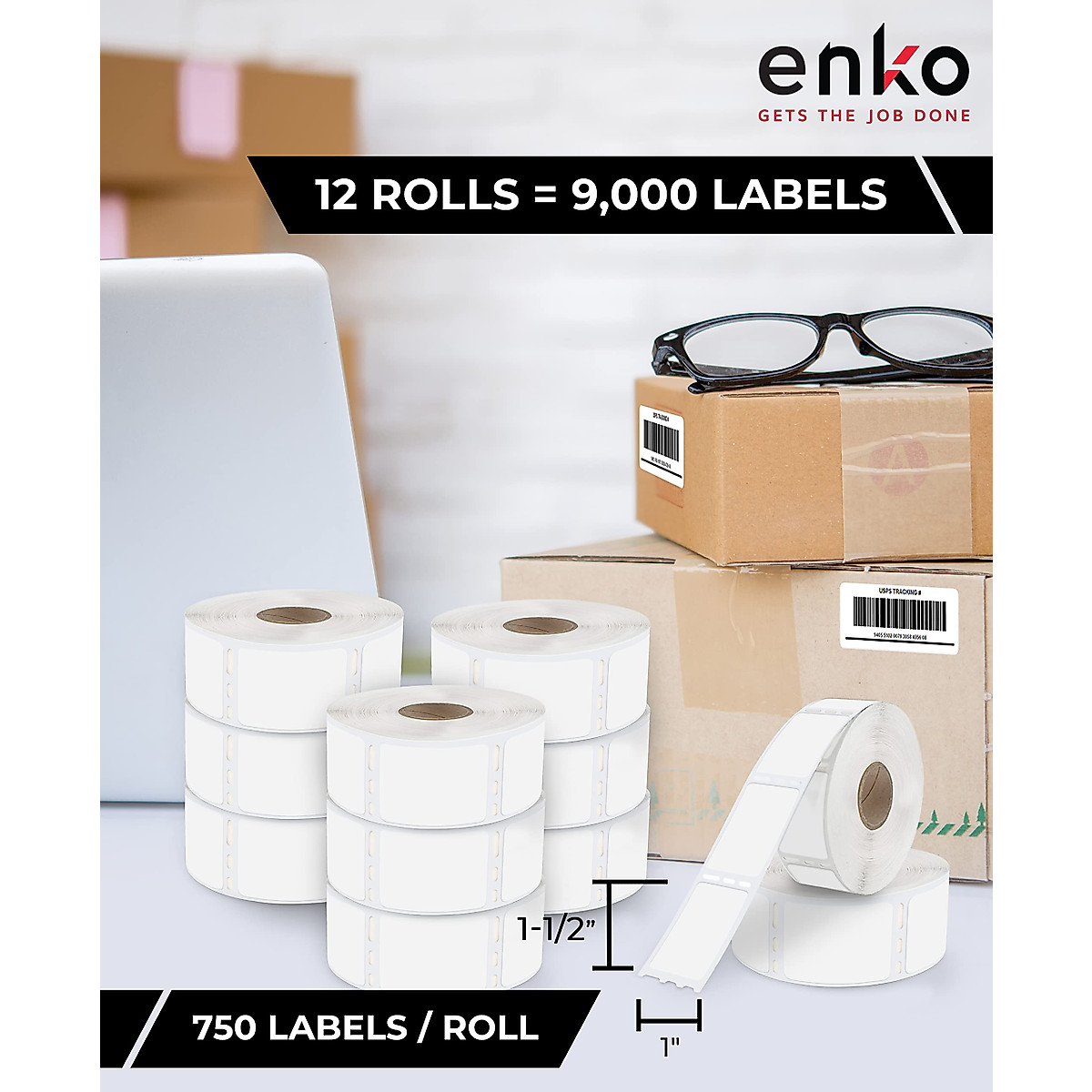 enKo Compatible 30347 Dymo Book Spine Labels (1" x 1-1/2") 12 Rolls, 9000 Library Book Barcode Labels - Use with Dymo Labelwriter 450, 4XL, 450 Turbo Printer, Rollo Printer