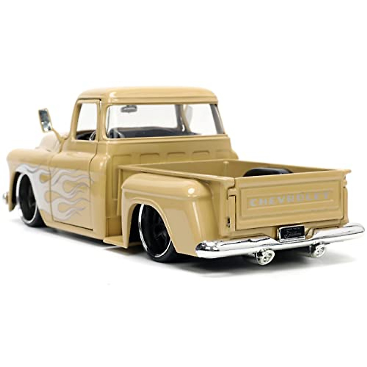 Jada Toys Just Trucks 1:24 1955 Chevy Stepside Pickup Die-cast Car Tan with Tire Rack, Toys for Kids and Adults (26144)