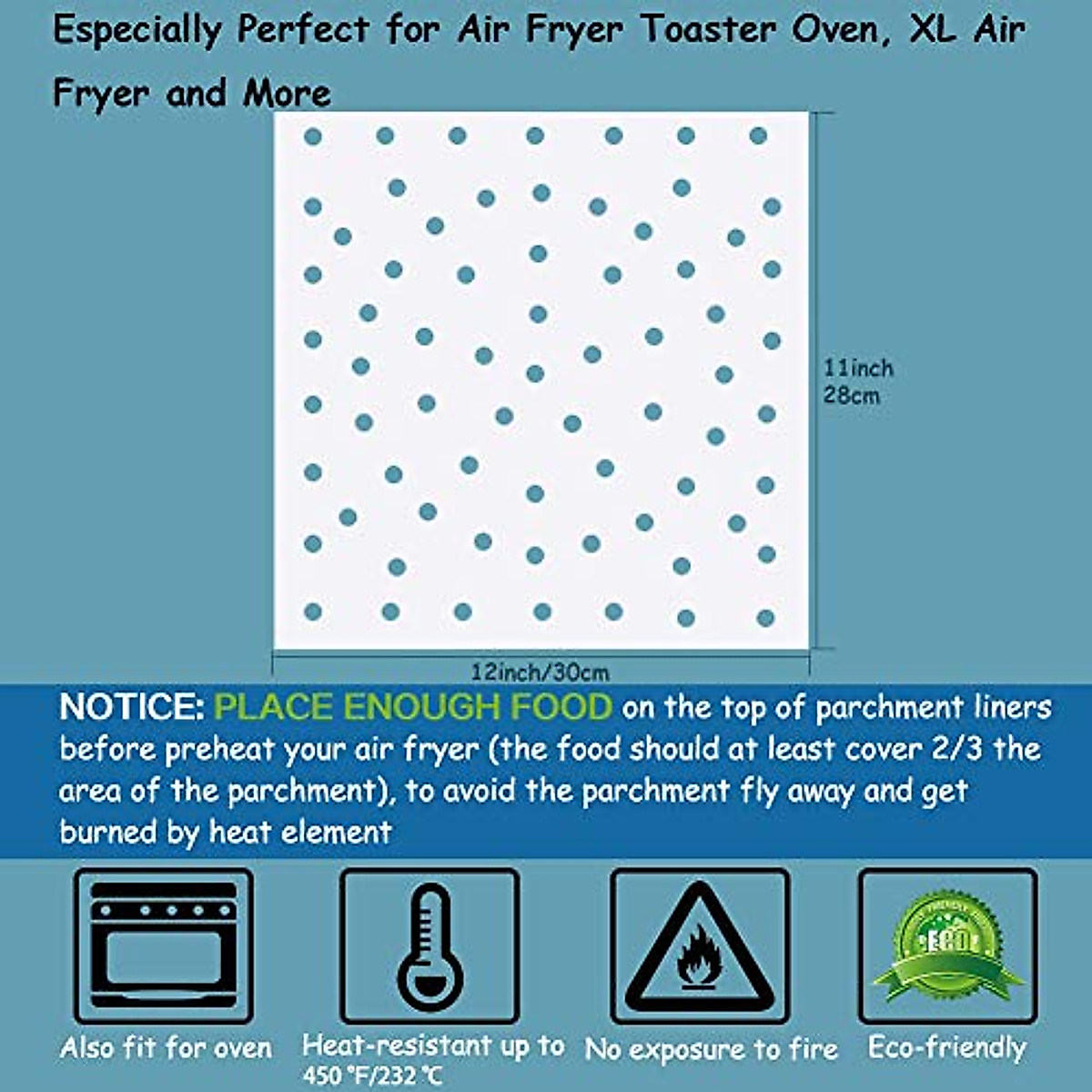 BYKITCHEN Air Fryer Oven Liners, 11x12 inches, Nonstick Air Fryer Parchment Paper for Ninja Foodi Air Fryer Toaster Ovens, XL Air Fryer, Dehydrator, Steaming Basket and More (Set of 100)