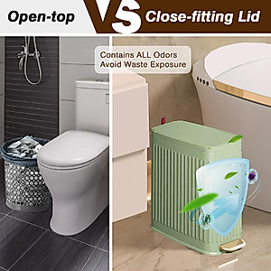 Slim Trash Can for Bathroom with Air Freshener Soft Close Lid, 6 Liter/ 1.6 Gallon Stainless Steel Garbage Can with Removable Inner Bucket,Step Pedal, Small Wastebasket for Bedroom, Kitchen (Green)