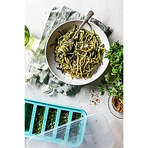 Souper Cubes 1/2-Cup Freezing Tray with lid, Aqua, makes 6 perfect 1/2 cup portions, freeze pesto, salsa, sauce, food