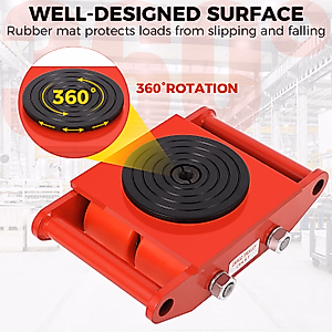 Garvee Industrial Machinery Dolly, 6 Ton / 13200 lbs Machinery Skate, Heavy Duty Carbon Steel Machinery Moving Skate with 360° Rotation Anti-Skid Cover and 4 PU Wheels, for Workshops, Warehouses,Red