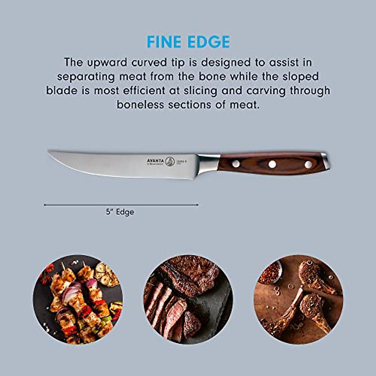 Messermeister Avanta 5” Fine Edge Steak Knife Set - German X50 Stainless Steel - Rust Resistant & Easy to Maintain - Includes 4 Steak Knives