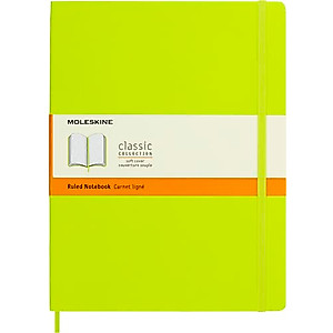 Moleskine Classic Notebook, Soft Cover, XL (7.5" x 9.5") Ruled/Lined, Lemon Green, 192 Pages