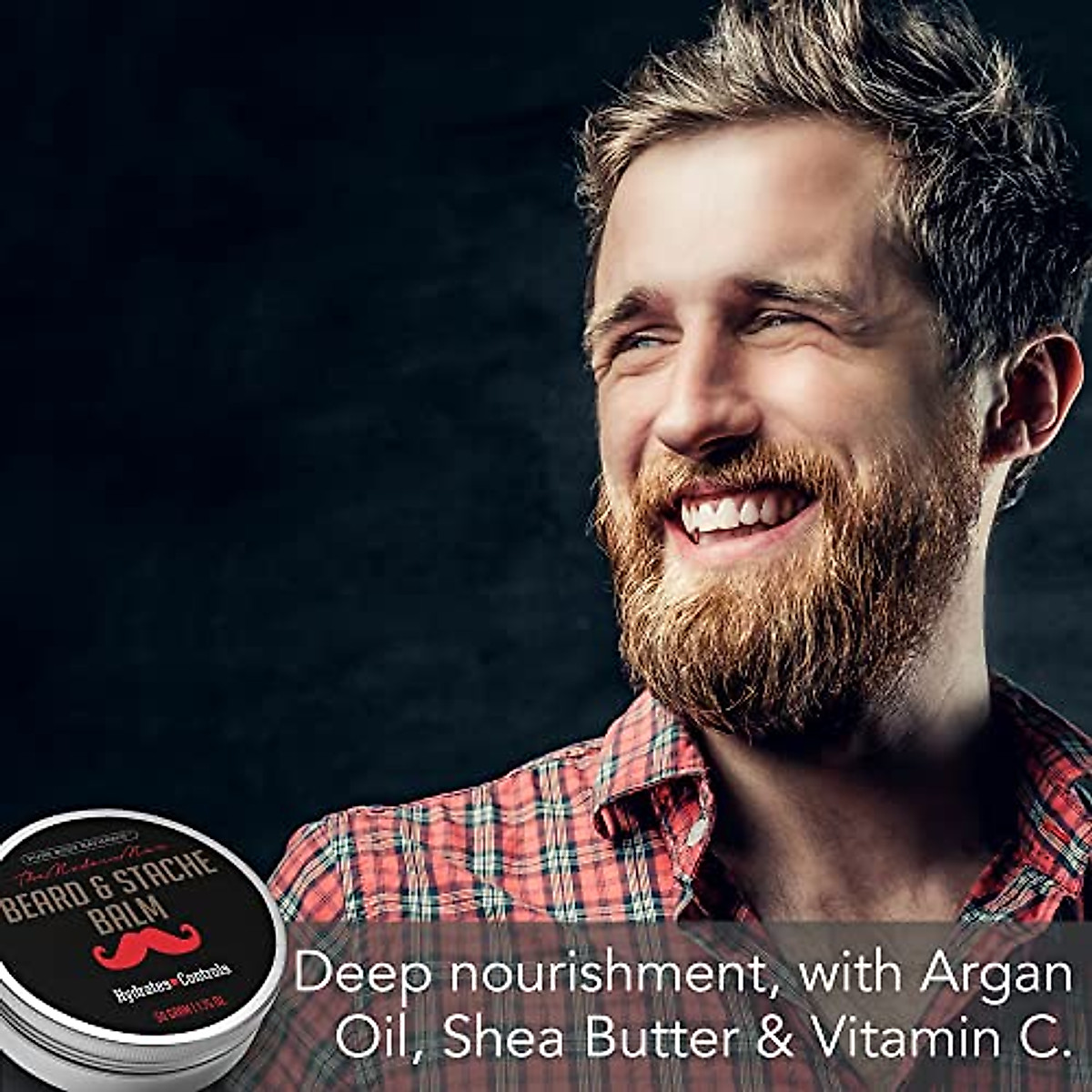 Pure Body Naturals Natural Beard Balm and Mustache Wax - Non-Greasy Conditioner for Beard Growth and Softening, Amber Musk Scent - 1.75 oz