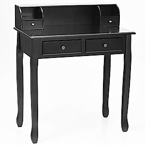 Giantex Writing Desk with 4 Drawers, Removable Floating Organizer 2-Tier Mission Home Computer Vanity Desk for Apartment Small Space (Black)