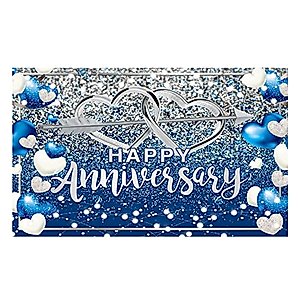 Funnytree Blue Happy Anniversary Backdrop Romantic Love Couple Cheers to 1 10 Years 50th Wedding Birthday Party Decorations Supplies Favors Gifts Photo Booth Props Background