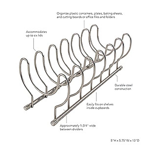 Spectrum Diversified Euro Kitchen Lid Organizer for Plates, Cutting Boards Bakeware, Cooling Racks, Pots & Pans, Serving Trays, and Reusable Containers, Satin Nickel
