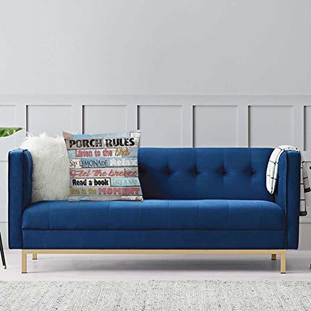 DZGlobal Welcome to Our Porch Pillow Covers Porch Rules Relax Sit Long Talk Much Wooden Pillowcase Home Farmhouse Decor Outdoor Pillowcases for Patio Furniture 18x18 Set of 2