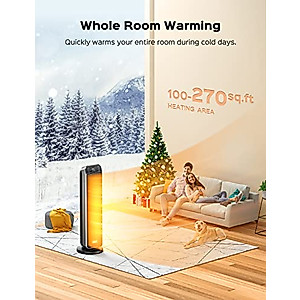 Dreo Cruiser Pro T1 Tower Fan, 42 Inch Quiet Oscillating Bladeless Fan with Remote, 3 Modes & 24 Space Heater, 10ft/s Fast Quiet Heating Portable Electric Heater with Remote, 3 Modes, Black