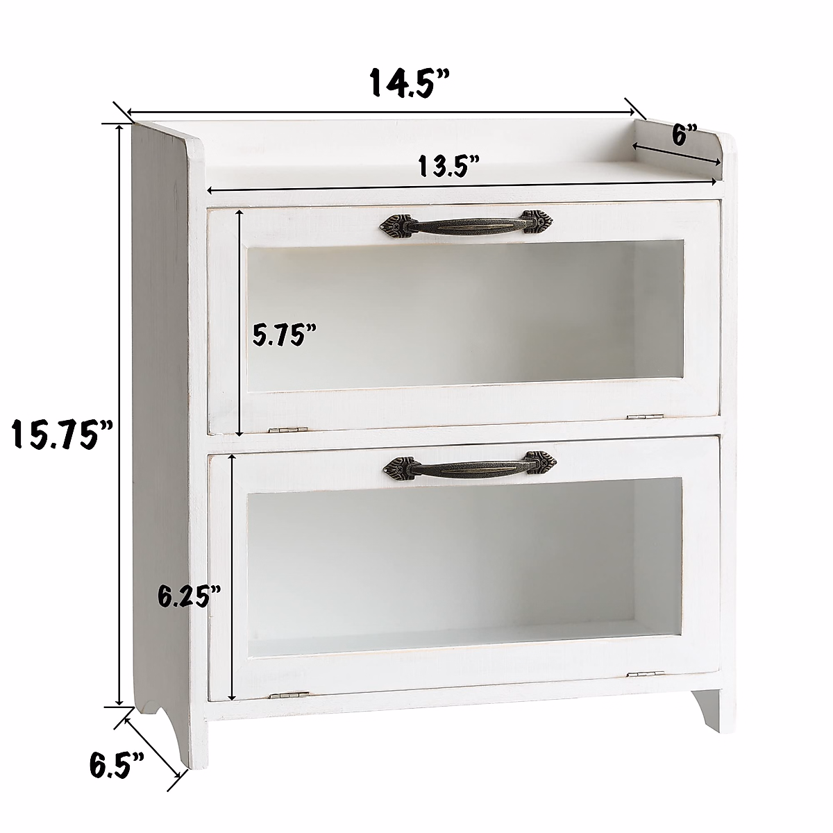 COLLECTIVE HOME - 2 Tiered Storage Cabinet, Countertop Cabinet, Wood Organizer for Kitchen Living Room Bedroom Office, 15.75 x 14.5 x 6.5 (no Pattern, Double Door, White)