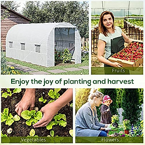 Outsunny 15' x 7' x 7' Walk-in Tunnel Greenhouse Garden Plant Growing House with Door and Ventilation Window, White