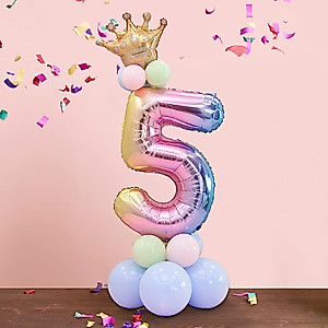 DUILE 32"Large Size Rainbow Number 1 Balloon Set Children's Birthday Party Aluminum Foil Balloon Set (5)