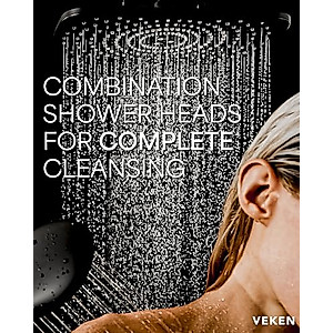 Veken 12 Inch High Pressure Rain Shower Head -Shower Heads with 5 Modes Handheld Spray Combo- Wide RainFall shower with 70" Hose - Adjustable Dual Showerhead with Anti-Clog Nozzles- Matte Black