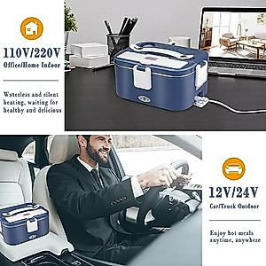 AosFero Electric Lunch Box Food Heater,80W 1.8L Large Portable Heated Lunch Boxes for Adults,12v/24v/110v Suitable for Car Truck & Office(Blue,Upgraded)