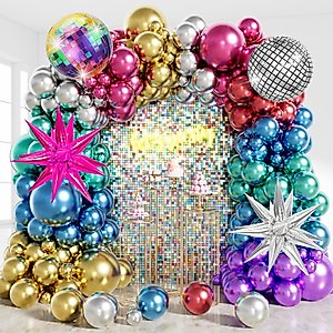Chrome Balloon Garland Arch Kit 126Pcs Disco Party Decorations with Disco Ball Balloons and Explosion Star Foil Balloons for 80s 90s Disco Birthday Graduation Galaxy Prom Party Decoration