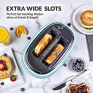 Nostalgia Classic 2-Slice Wide Slot Toaster, Retro Vintage Design with Six Toasting Settings & Removable Crumb Tray, Aqua