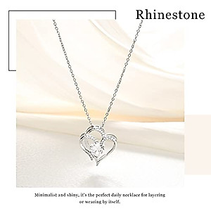 Earent Rhinestone Heart Pendant Necklace Silver Infinity Tiny Necklaces Chain Sparkly Minimalist Neck Chain Jewerly Adjustable for Women and Girls (B-Heart 2)