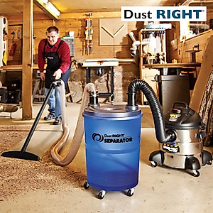 Dust Right Dust Separator + 36” Flex-Form Hose - Cyclone Dust Collector Separates Sawdust, Wood Chips, Debris, and More – 10-Gallon Translucent Bucket - Dust Collectors for Woodworking for Shop Vacs
