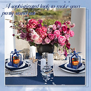 Thenshop 50 Pcs Clear Cupcake Boxes Individual 3.5 Inch Plastic Single Cupcake Containers Boxes with Inserts and Ribbon Individual Cake Storage Holders for Cake Kitchen(Dark Blue)