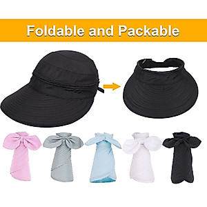 Verabella Womens Beach Hat Summer 𝗟𝗶𝗴𝗵𝘁𝘄𝗲𝗶𝗴𝗵𝘁 𝗦𝘂𝗻 𝗵𝗮𝘁 for Hiking Sun Protection 2 in 1 Visor Sun Protection Hat (Black)