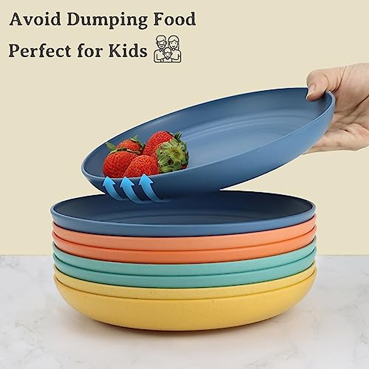 Wrova Wheat Straw Plates - 10 Inch Unbreakable Dinner Plates Set of 8 - Dishwasher & Microwave Safe Plastic Plates Reusable - Lightweight Plates for kitchen,camping (Colorful Series)