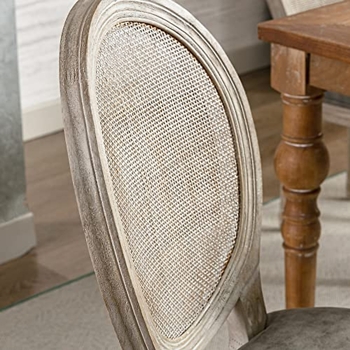 DM Furniture Farmhouse Leather Dining Room Chairs Set of 4 French Dining Chairs with Round Rattan Back French Bistro Chairs for Dining Room/Living Room/Kitchen/Restaurant, Black