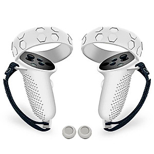 COOSKIN Controller Grip Cover Compatible with Oculus Quest 2 Anti Throw Handle Gamepad Sleeve VR Accessories with Nylon Adjustable Wrist Knuckle Strap and Rocker Cap (White)