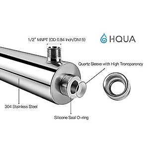 HQUA-OWS-6 Ultraviolet Water Purifier Sterilizer Filter for Kitchen Water Purification,6GPM 110V 25W Model HQUA-UV-6GPM + 1 Extra UV Tube