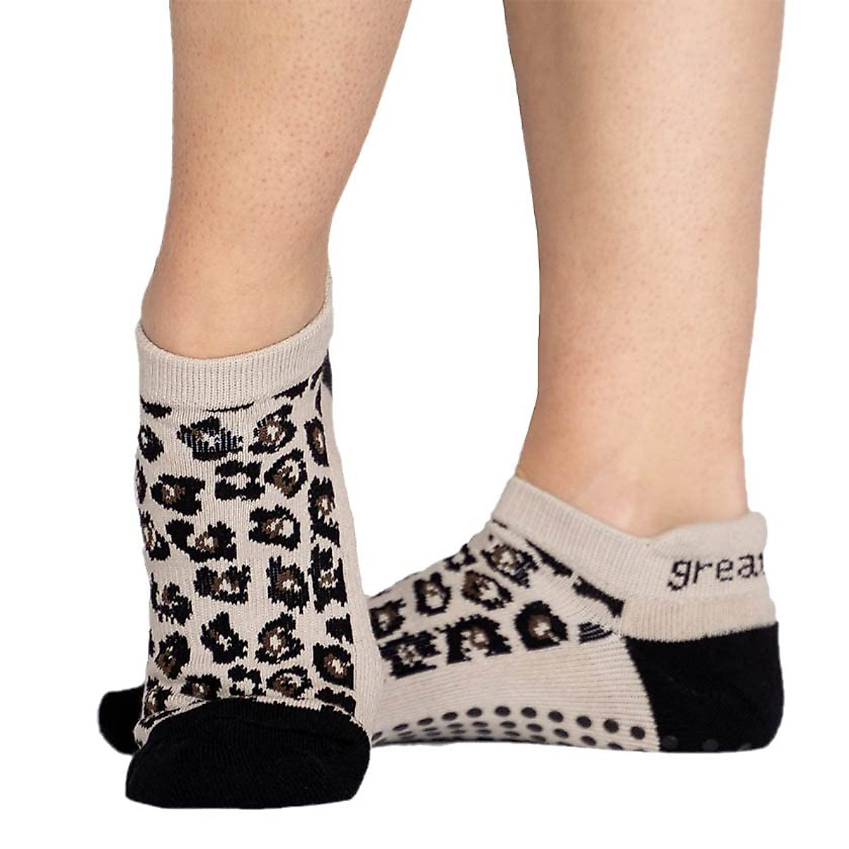 Great Soles Ombre and Leopard Print Non Skid Socks for Women - Non Slip Grip Yoga Socks for Pilates, Barre, Ballet (Leopard Black)