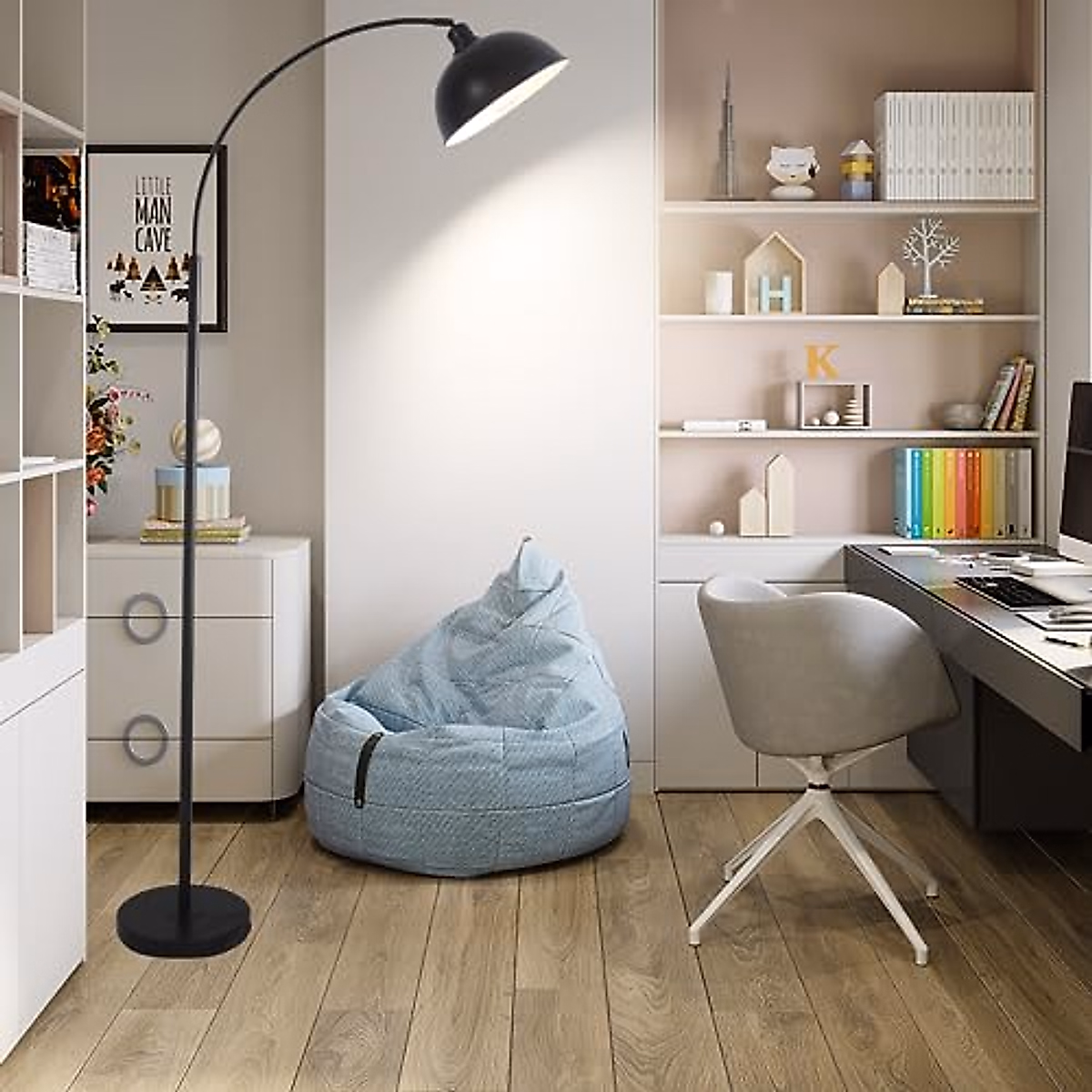 gernehop Arc Floor Lamps for Living Room,Modern Tall Standing Lamp,Black Floor Lamp with Adjustable Hanging Dome Shade,Over Couch Mid Century Arched Reading Lamp for Bedroom,Office