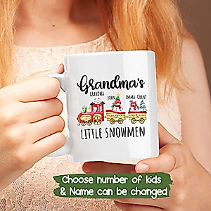 Grandma Gifts - Personalized Grandma's Little Snowmen Mug with Kids Names - Customized Coffee Cup Gift for Grandma - Grandma Snowman Tea Cup - Custom Xmas Mug for Grandma - White Cup 11oz or 15oz