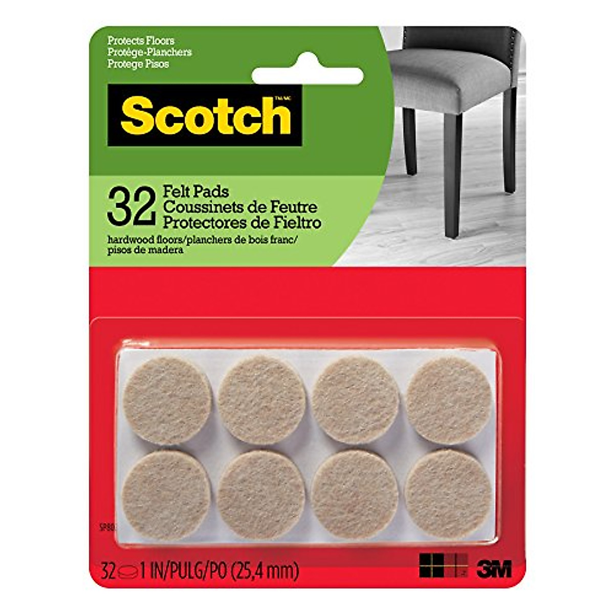 Scotch Felt Pads, Felt Furniture Pads for Protecting Hardwood Floors, Round, 32 Pads & Felt Pads, Felt Furniture Pads for Protecting Hardwood Floors, Square, Beige, 1 in. x 1 in, 16 Pads