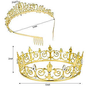 Velscrun Crown for Men and Women, Crown for Men Metal, King Crown Tiaras for Women, Gold Prince Crown Princess Tiaras for Girls, Medieval Costume Accessories for Prom Wedding Halloween