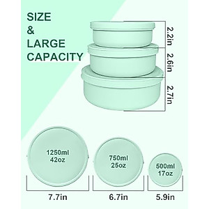 DGitaor Silicone Food Storage Containers Bowl, Set of 3 Reusable Silicone Bento Lunch Box Containers with Lids (17oz, 25oz, 42oz) Dishwasher, Microwave and Freezer Safe Mint Green
