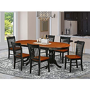 East West Furniture PLNO7-BCH-W Plainville 7 Piece Set Consist of an Oval Dining Room Table with Butterfly Leaf and 6 Wooden Seat Chairs, 42x78 Inch, Black & Cherry
