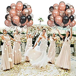 Rose Gold Black Balloons, 60 Pcs Metallic Rose Gold Matte Black Pearl Rose Gold Confetti Latex Balloons, Black Rose Gold Party Balloons for Women Girls Birthday Baby Bridal Shower Wedding Decoration