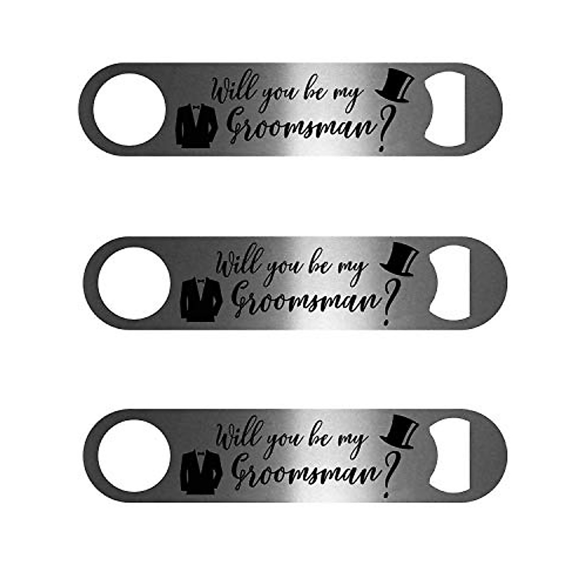 Will You Be My Groomsman Engagement Announcement Keepsake Stainless Steel Speed Bottle Opener 3 Pack