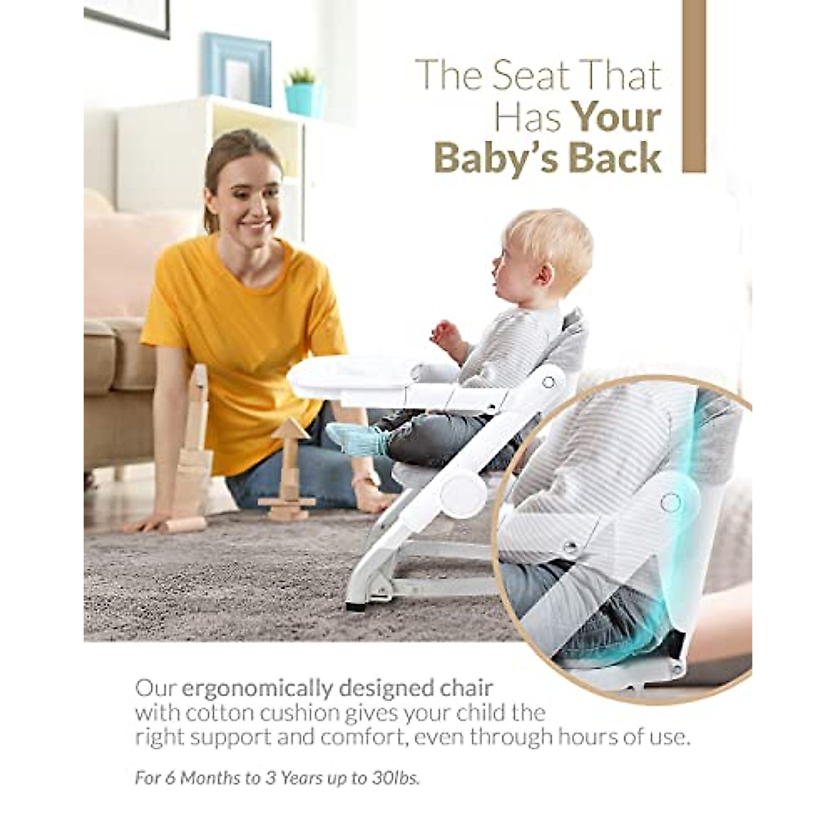 Unilove Feed Me 3-in-1 Travel High Chair Booster Seat for Infants and Toddlers - Transitional, Compact & Fits Any Chair, Swivel Tray, Shadow Gray