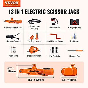 VEVOR Electric Car Jack, 3 Tons /6600 lbs 12V Electric Scissor Jack with Electric Impact Wrench, Double Saddles with Remote Control, Portable Car Jack for Sedan, SUV, Truck Tire Change Replacement