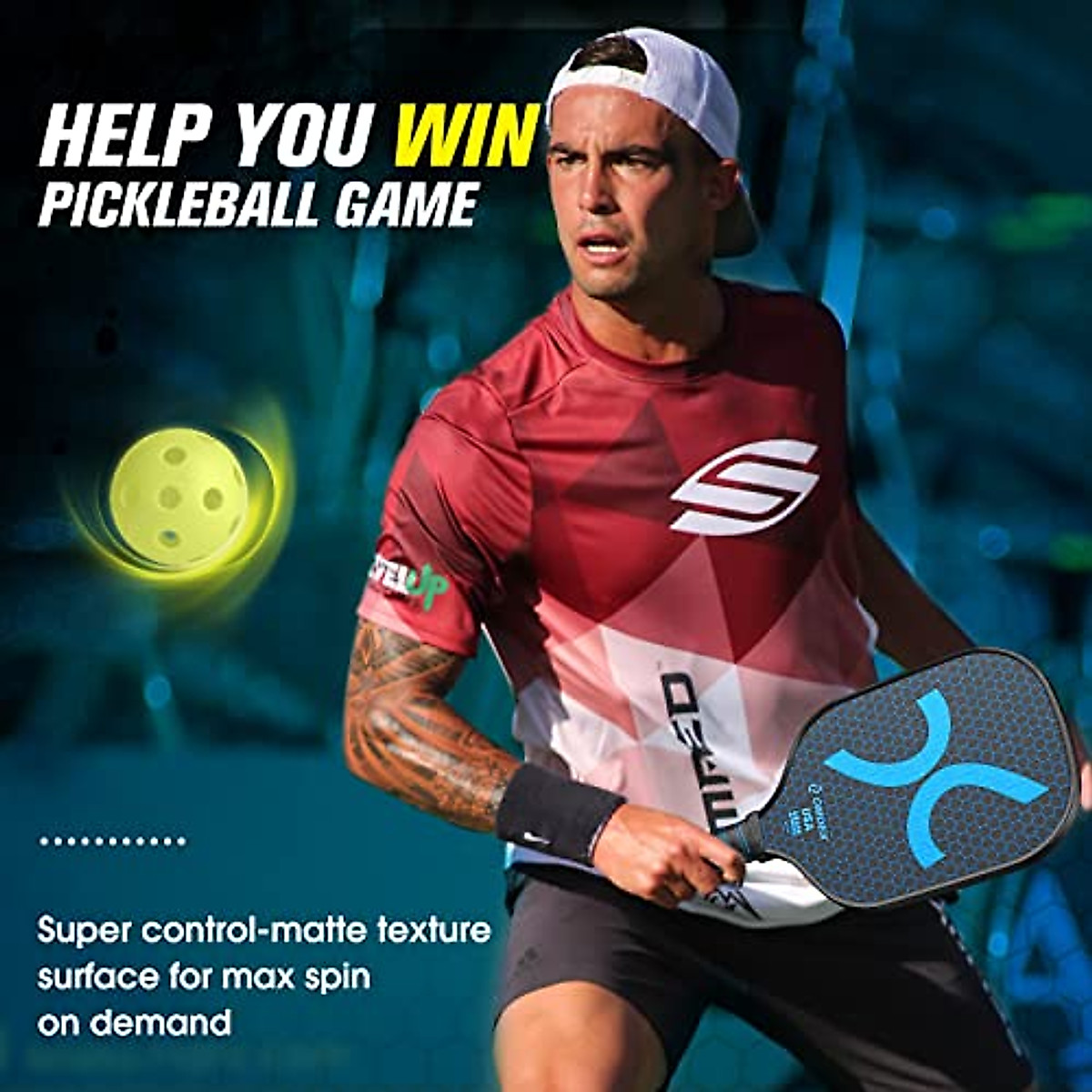 Pickleball Paddle - V5 Graphite Carbon Fiber Face for Spin, Lightweight Paddle, Cushion Comfort Grip with Ergonomic, Honeycomb Core Educes Vibration for More Contro & Power - USA Pickleball Approved