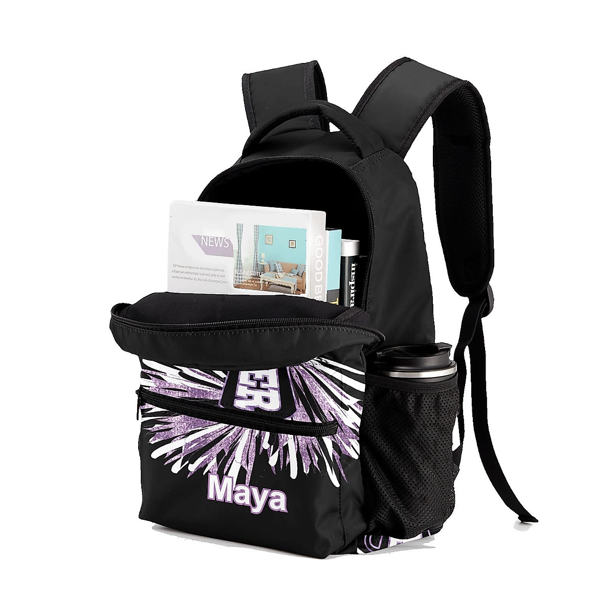zaaprintblanket Personalized Custom Beautiful Purple Cheer Teens Backpack Shoulder Bag with Chest Strap With 2 Side Pockets