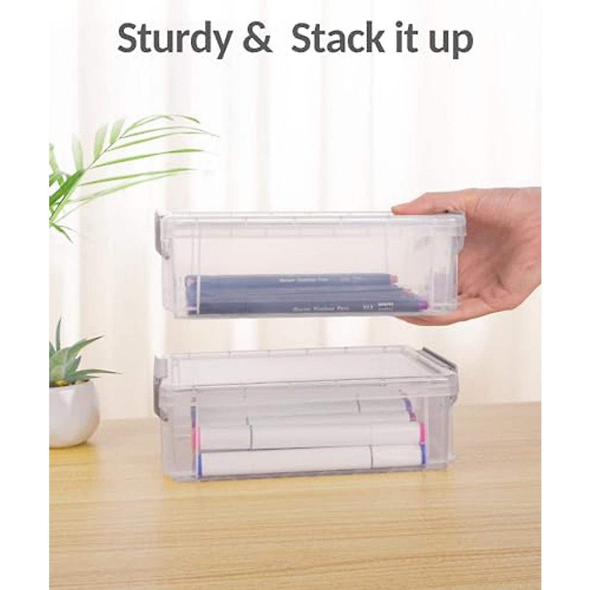 Sooez 6 Pack Extra Large Plastic Pencil Boxes, Clear Pencil Boxes for School Bulk, Plastic Pencil Case Crayon Boxes, Stackable Plastic Storage Containers, Storage Box, School Supply Box…